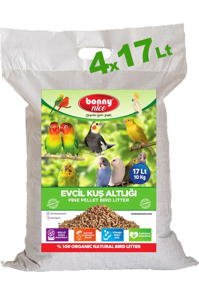 Bonny Nice Doğal Çam Pelet Evcil Kuş Kafes Altlığı 10 kg 17 Lt 4'lü Bonny Nice Doğal Çam Pelet Evcil Kuş Kafes Altlığı 10 kg 17 Lt 4'lü