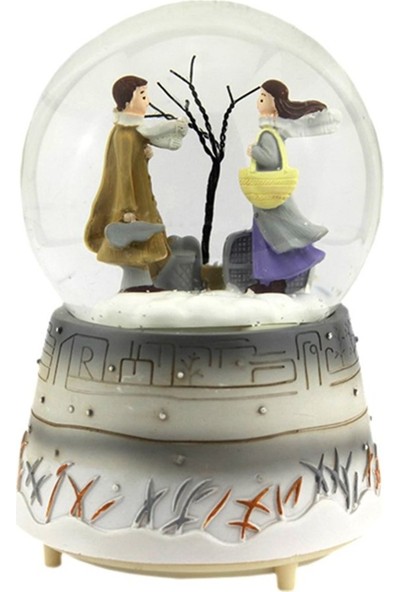 herkesetoptantic Kış Masalı Orta Boy Işıklı Müzikli Kar Küresi (Beyaz)