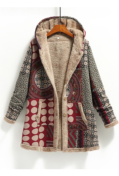 La Moda Kadın Desenli Kaban - Kırmızı (Yurt Dışından)