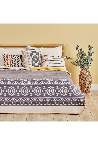 Bella Maison Monet Pamuklu Çift Kişilik Battaniye Antrasit (180x220 cm)