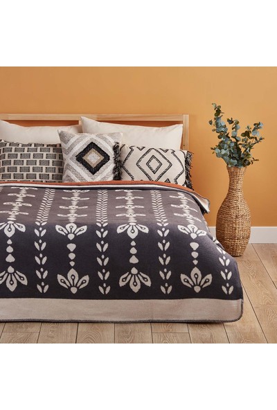 Bella Maison Boldin Pamuklu Çift Kişilik Battaniye Antrasit (180x220 cm)