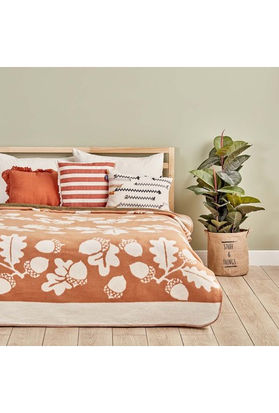 Bella Maison Noa Pamuklu Çift Kişilik Battaniye Bej (180x220 cm)