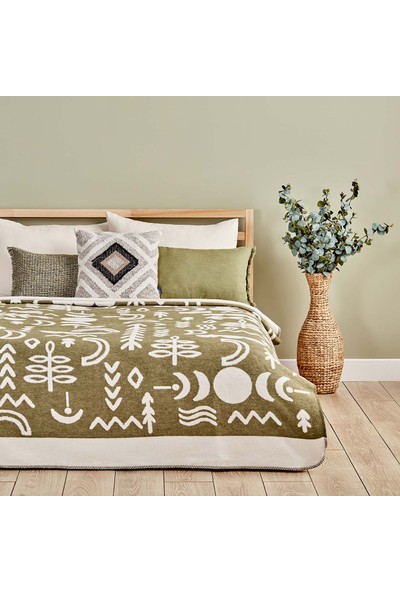 Tori Pamuklu Çift Kişilik Battaniye Yeşil (180x220 cm)