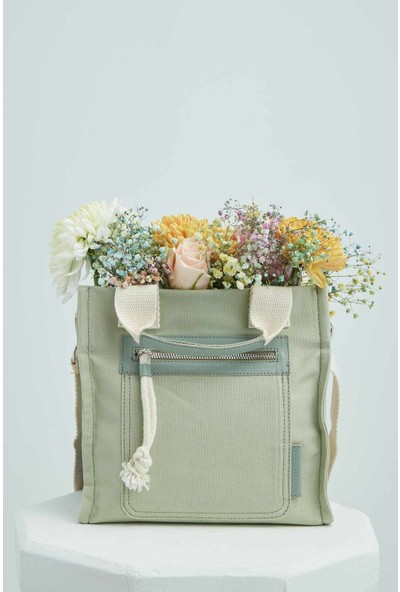 Deri Detaylı Tote Bag Mint