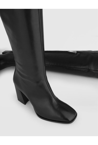 İLVİ Alvarita Deri Kadın Siyah Topuklu Çizme