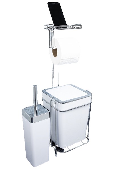 Vip Gross Wc Kağıtlık Çöp Kovası ve Klozet Fırçası Kare Beyaz Gümüş Vip Gross Wc Kağıtlık Çöp Kovası ve Klozet Fırçası Kare Beyaz Gümüş