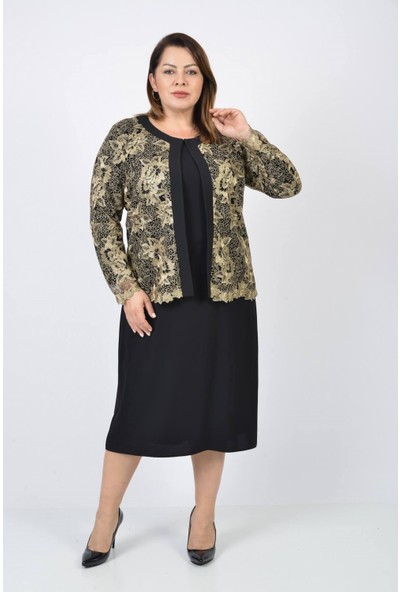 Lilas Xxl Büyük Beden Gold Ceketli Krep Elbise Lilas Xxl Büyük Beden Gold Ceketli Krep Elbise