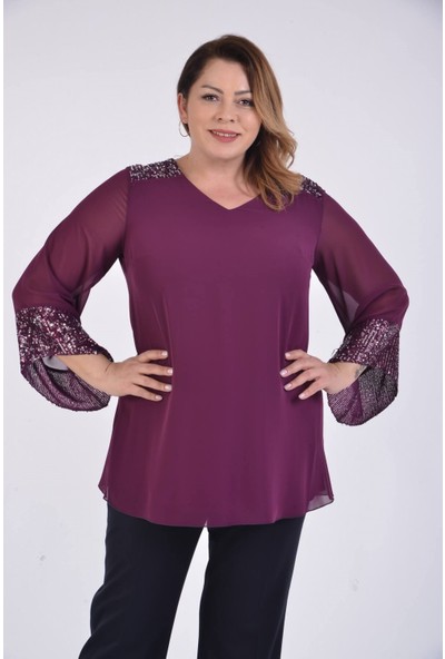Lilas Xxl Büyük Beden Fuşya Renkli Pul Detaylı Salaş Tunik