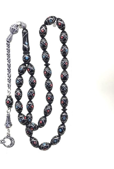 Tesbih Pasajı Özel Mercan ve Firuze Işleme Oltu Taşı Tesbih