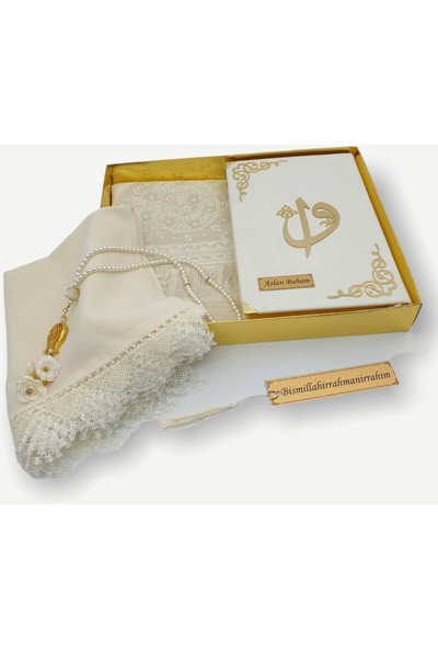 Kuranı Kerim Seti Örtü Tespih Seccade Beyaz