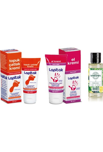 Lapitak Topuk Çatlak 60 ml + El Kremi 60 ml + Marmara Kolonyası 50 ml Lapitak Topuk Çatlak 60 ml + El Kremi 60 ml + Marmara Kolonyası 50 ml
