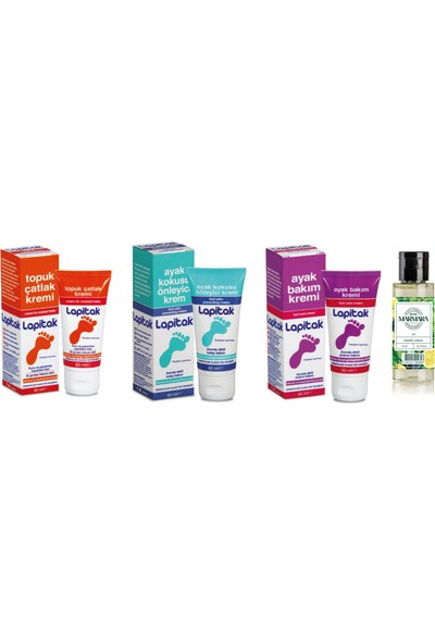 Lapitak Ayak Bakım 60 ml + Topuk Çatlak 60 ml + Ayak Koku Önleyici 60 ml + Marmara Kolonyası 50 ml Lapitak Ayak Bakım 60 ml + Topuk Çatlak 60 ml + Ayak Koku Önleyici 60 ml + Marmara Kolonyası 50 ml