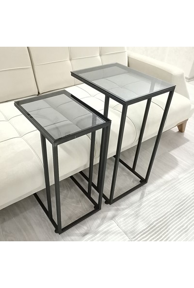 Aga Konsept 2'li Çok Amaçlı Metal Güvenilir Temper Camlı C Sehpa Siyah Aga Konsept 2'li Çok Amaçlı Metal Güvenilir Temper Camlı C Sehpa Siyah