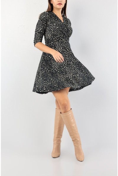 Amisos Leopar Kruvaze Yaka Süet Elbise Amisos Leopar Kruvaze Yaka Süet Elbise