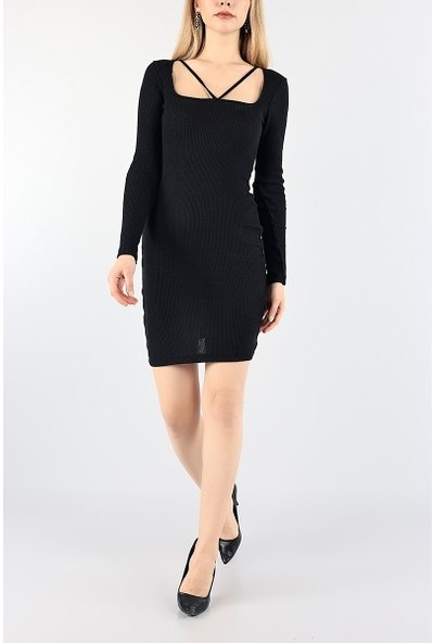 Amisos Yaka Detaylı Fitilli Triko Elbise- Dar Kalıptır