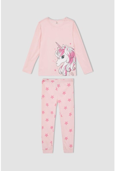 DeFacto Kız Çocuk Unicorn Baskılı Uzun Kollu Pamuklu Pijama Takım W6869A622SP