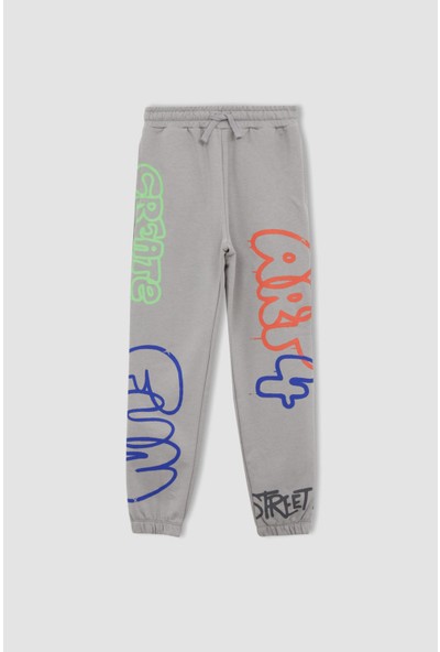 DeFacto Erkek Çocuk Relax Fit Desenli Cepli İnce Sweatshirt Kumaşı Eşofman Alt X0683A621CW