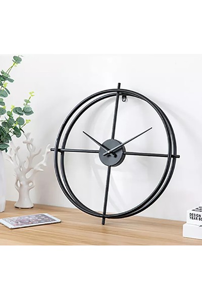 Aga Konsept Ispanyol ve Iskandinav Tarzı Ferforje Metal Siyah Minimalist Duvar Saati 90 cm