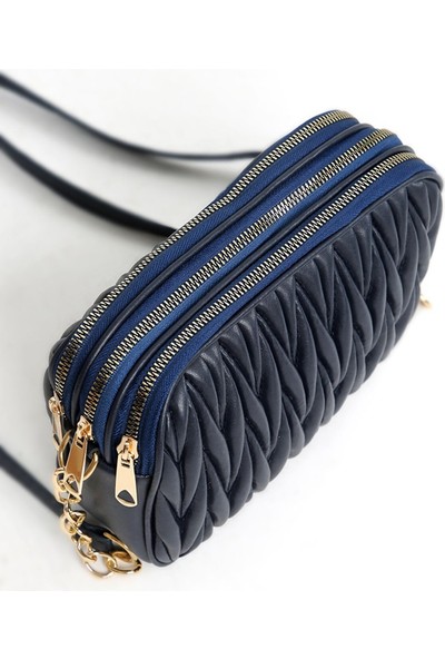 ASKA FAAF Üç Bölmeli Büzgü Kapitoneli Omuz Çantası