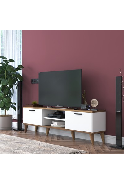 Rani A5 Duvar Tv Ünitesi Modern Ayaklı Tv Sehpası Minyatür Ceviz - Beyaz Rani A5 Duvar Tv Ünitesi Modern Ayaklı Tv Sehpası Minyatür Ceviz - Beyaz