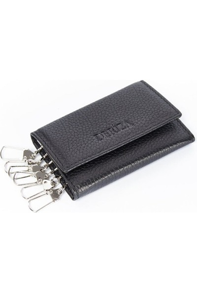 Deriza Hadet Hakiki Deri Anahtarlık Siyah