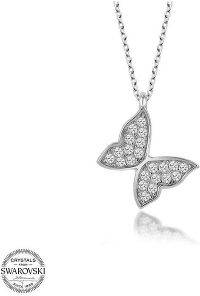 Gumush Swarovski Taşlı Gümüş Kelebek Bayan Kolye