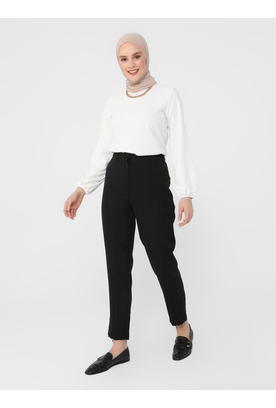 Refka Paçası Fermuarlı Klasik Pantolon - Siyah - Refka Casual