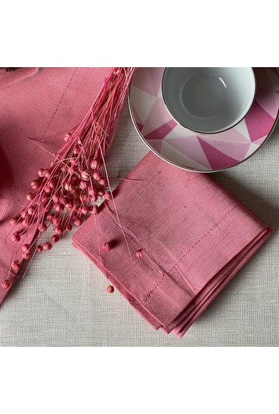 Alesta home 6'lı pembe keten kumaş peçete Alesta home 6'lı pembe keten kumaş peçete