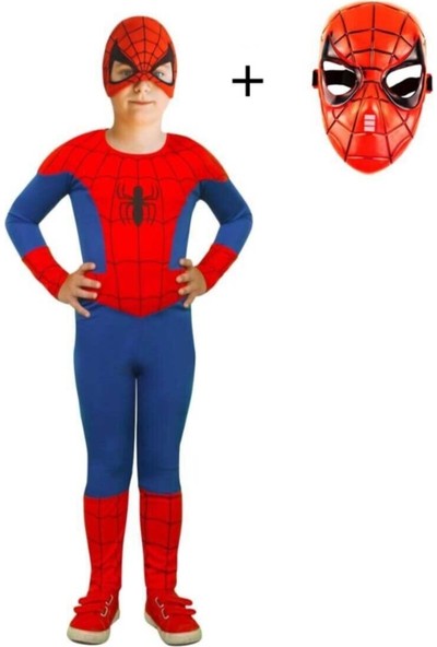 Trend Center Spiderman Kostümü Örümcek Adam Çocuk Kostümü 2 Maskeli