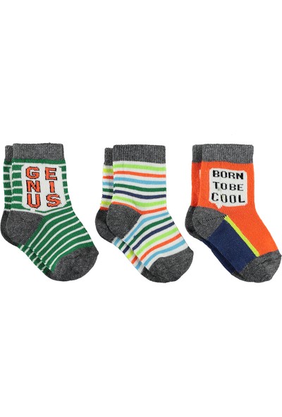 Civil Baby Erkek Bebek 3'lü Çorap Set 0-12 Ay Antrasit