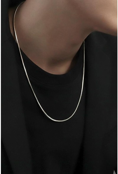 Bluem Erkek Gri Italyan Yassı Zincir Model - Ithal Kararmaz Çelik Erkek Zincir