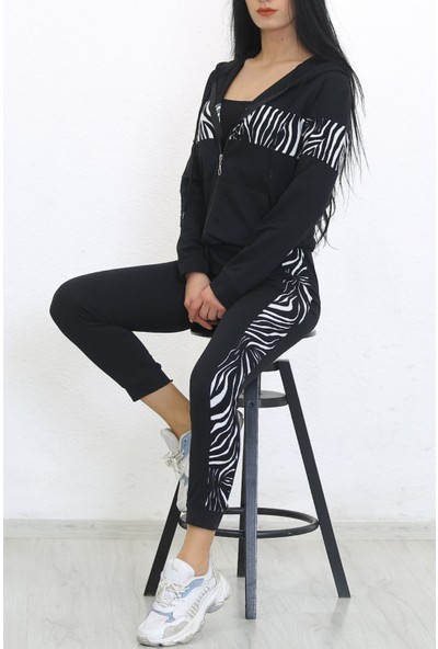 Velizade Siyah Zebra Desenli Eşofman Takımı - 8396.1348.