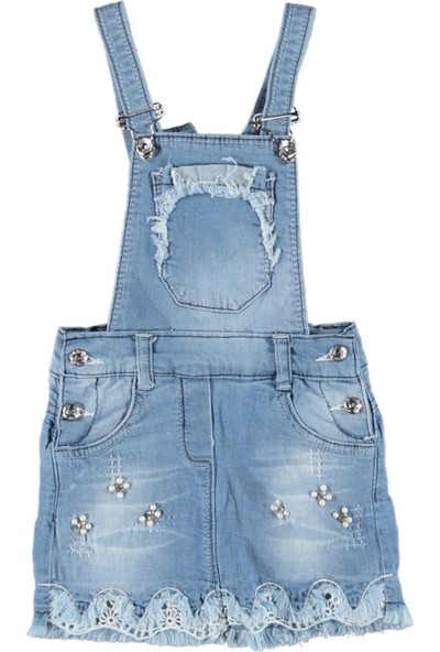 Paketle Express Incili Etek Ucu Dantelli Kız Kot Slopet 3/7 Yaş