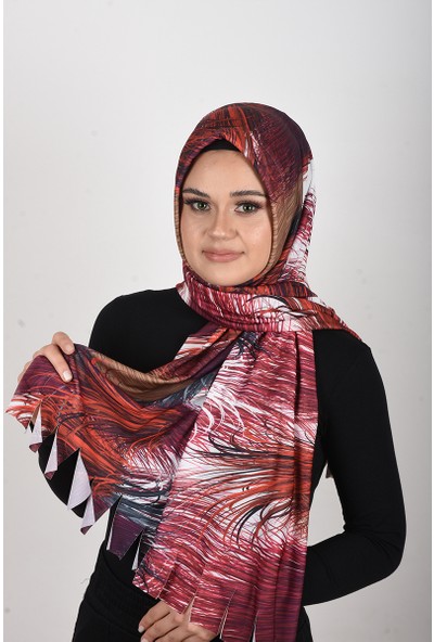 Öyküm Bone Kırmızı Etnik Desenli Plseli likralı Hazır Şal-Eşarp