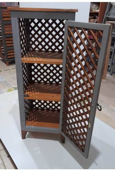 Anka Ahşap Atölyesi Ahşap Izgaralı Tek Kapaklı Nostaljik Dolap