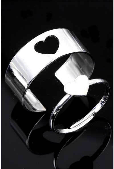 Labalaba Kalp Figürlü Gümüş Renk Lak Kaplama Ayarlanabilir 2'li Çift Yüzük Labalaba Kalp Figürlü Gümüş Renk Lak Kaplama Ayarlanabilir 2'li Çift Yüzük