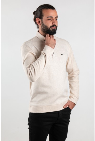 Zeki Özer Erkek Bej Desenli Polo Yaka Kazak