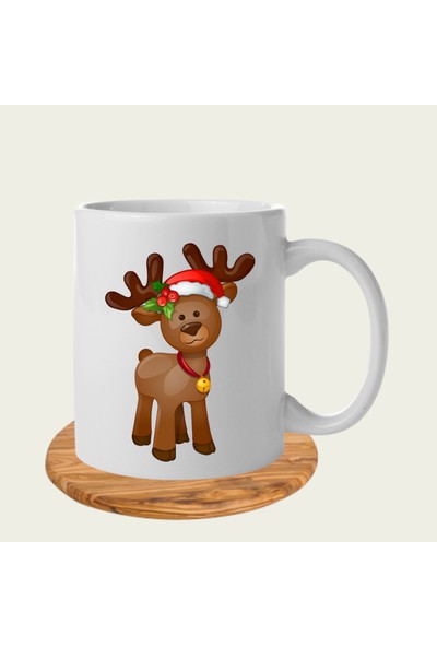 Yılbaşına Özel Noel Şapkalı Geyik Baskılı Kupa Bardak Yılbaşına Özel Noel Şapkalı Geyik Baskılı Kupa Bardak