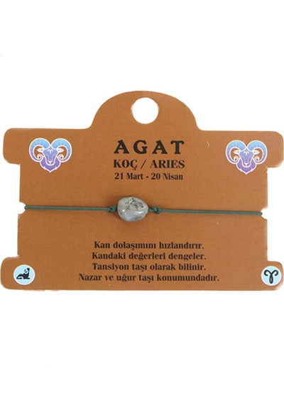Attach Agat Doğal Taş Koç Burç Ip Bileklik Attach Agat Doğal Taş Koç Burç Ip Bileklik