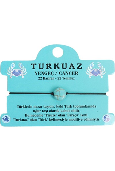 Attach Turkuaz Doğal Taş Yengeç Burç Ip Bileklik