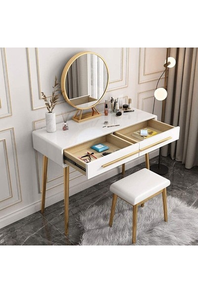 Arvell Arvel Ahşap Inci Beyaz Makyaj Masası