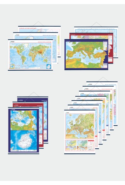 Gürbüz Yayınları Dünya Coğrafyası Haritaları 16 Harita Seti 70X100 cm Ebat