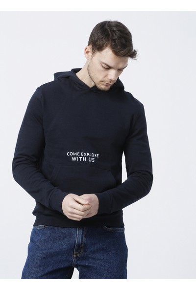 National Geographic Kapüşonlu Standart Kalıp Nakışlı Lacivert Erkek Sweatshirt- C-Washington