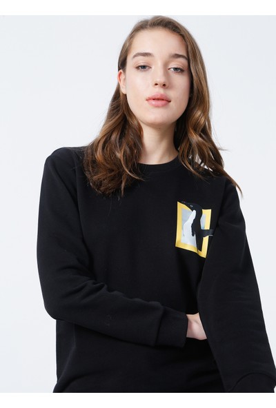 National Geographic W-Pinguino-Swt Bisiklet Yaka Standart Kalıp Baskılı Siyah Kadın Sweatshirt