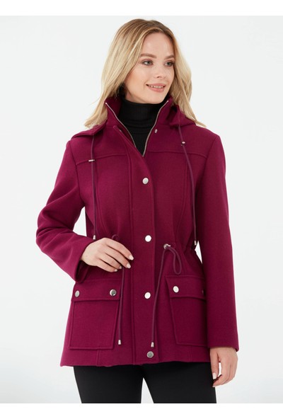 Selen Dik Yaka Düz Fuşya Kadın Kaban