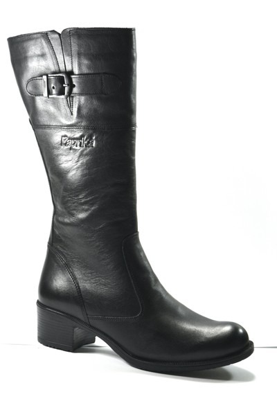 Paprika Hakiki Deri Siyah Uzun Kadın Çizme