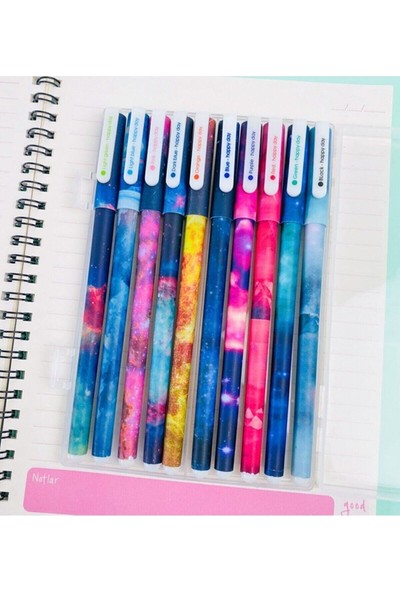 10 Lu Gökkuşağı Galaxy Renkli Jel Kalem Seti