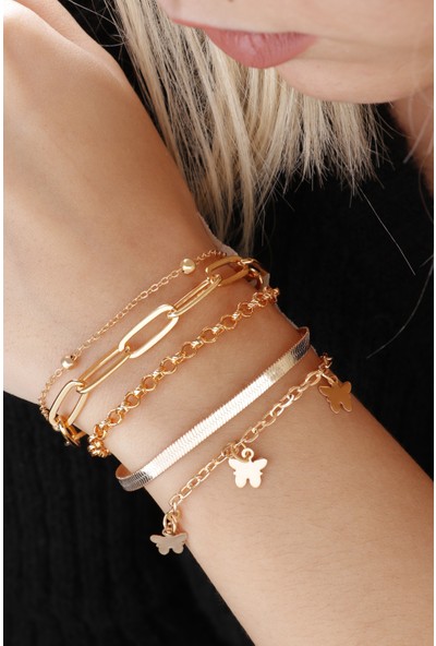 Sortie Italyan Zincirli Kelebek Figürlü 5'li Bileklik 002