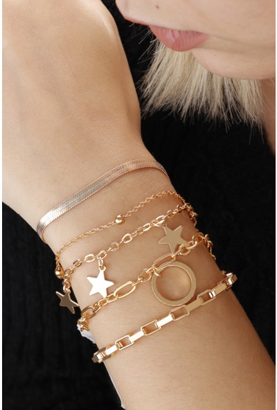 Sortie Italyan Zincirli Yıldız Figürlü 5'li Bileklik 003