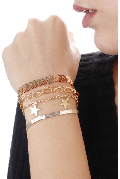 Sortie Italyan Zincirli Yıldız Figürlü 5'li Bileklik 005